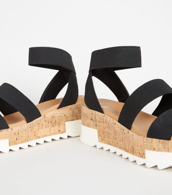 Sandales noires à plateformes en liège et brides élastiques - Drest