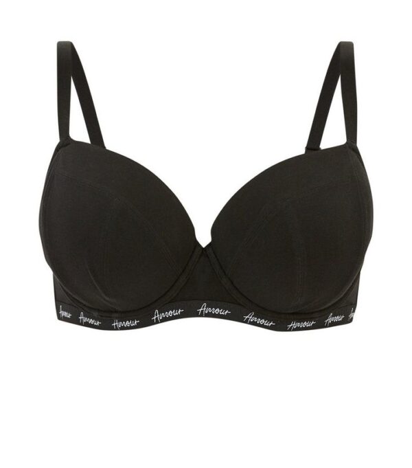 NewLook Femme - Curves Black Amour Slogan Plunge Bra - Drest