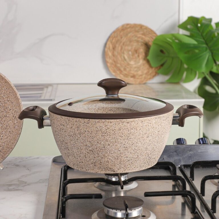 FALEZ - Batterie de Cuisine en Granite 37 Pièces motif 2 Beige - Drest