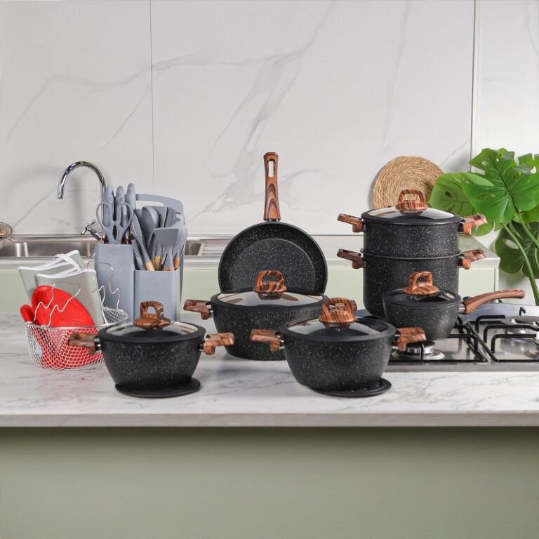 FALEZ - Batterie de Cuisine en Granite 37 Pièces motif 1 Noir - Drest